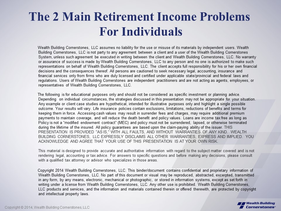 Two Main Retirement Income Problems - Wealth Building Cornerstones, LLC
